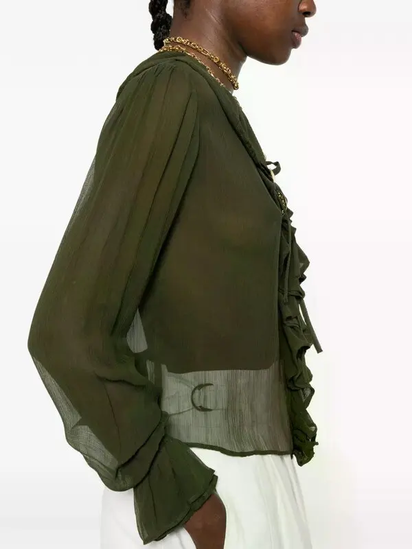 BODE Frills Flounce Long Sleeved Blouse - Green