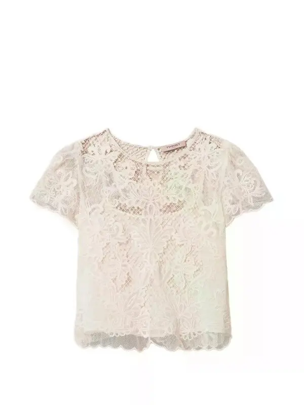 TWINSET Embroidered Short Sleeve Blouse - Neutrals