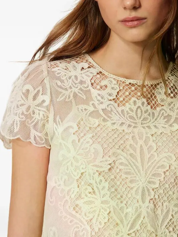 TWINSET Embroidered Short Sleeve Blouse - Neutrals