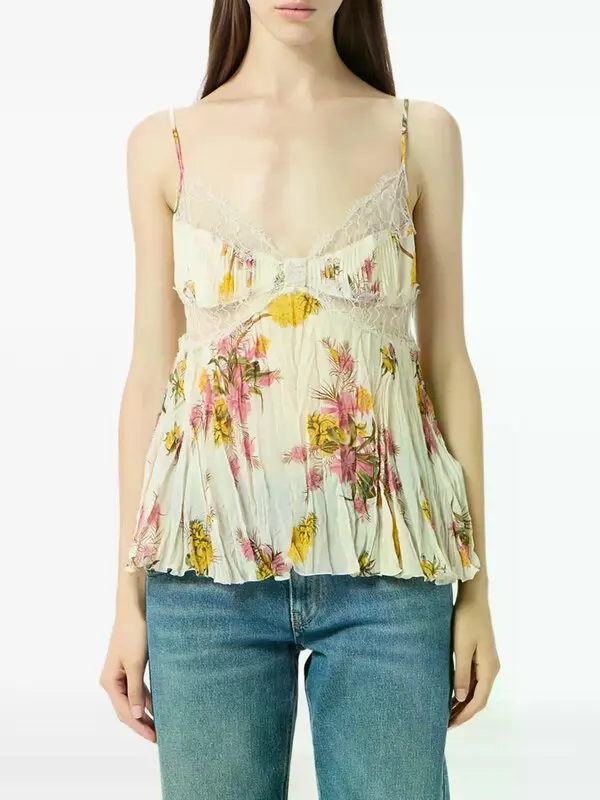 Blumarine Floral Print Georgette Lace Camisole