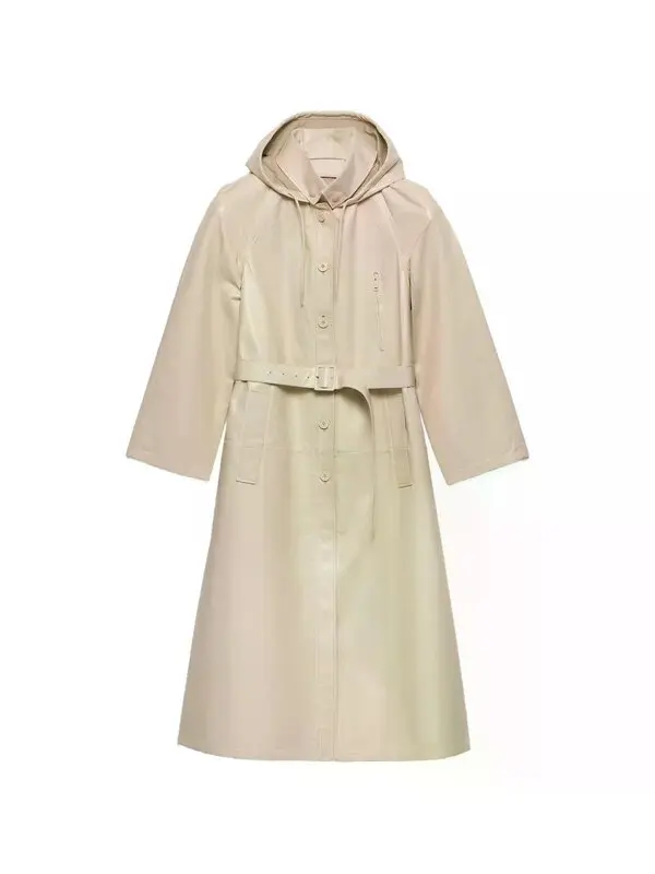 Prada Hooded Nappa Leather And Fabric Coat