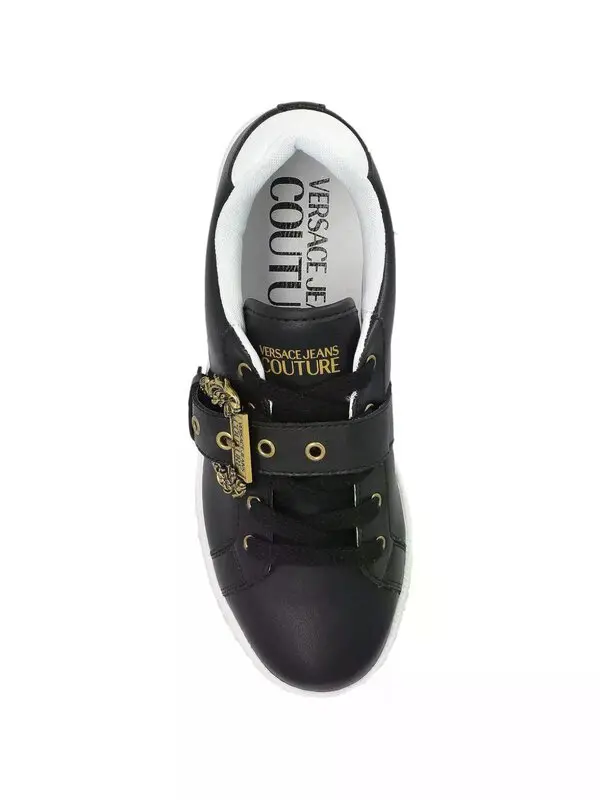 Versace Buckled Leather Sneakers - Black
