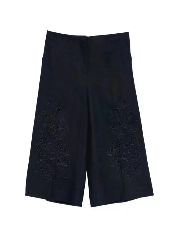 TWINSET Floral Embroidered Wide-leg Culottes - Blue
