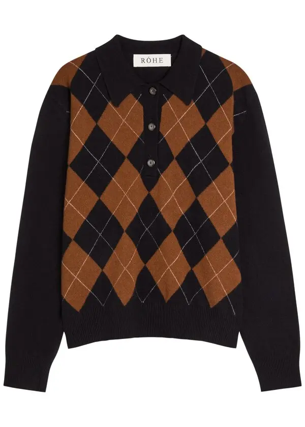 RÓHE Argyll Wool Polo Jumper - Black