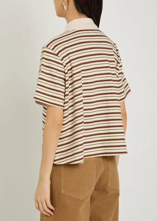 Moncler Striped Cotton Polo Shirt With Lace-up Neck