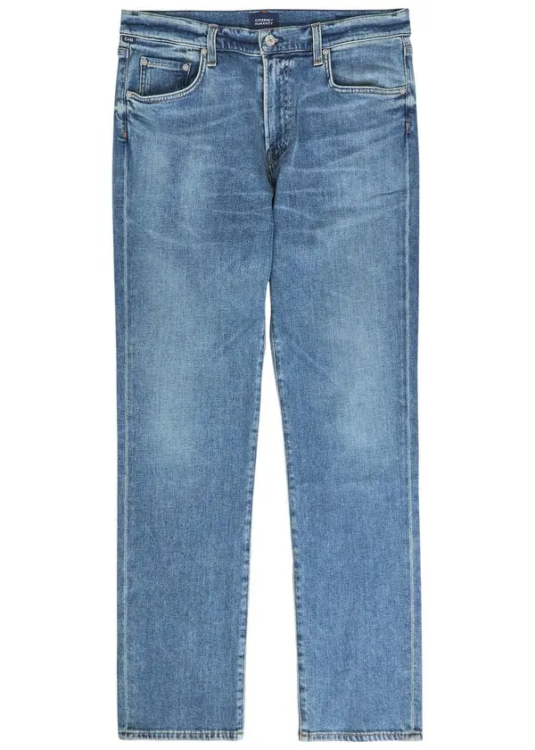 Citizens Of Humanity Gage Straight-leg Denim And Cashmere-blend Jeans - Mid Blu