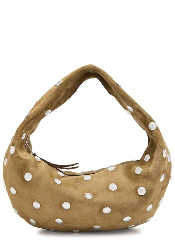 Khaite Medium Studded Suede Top Handle Bag - Sand