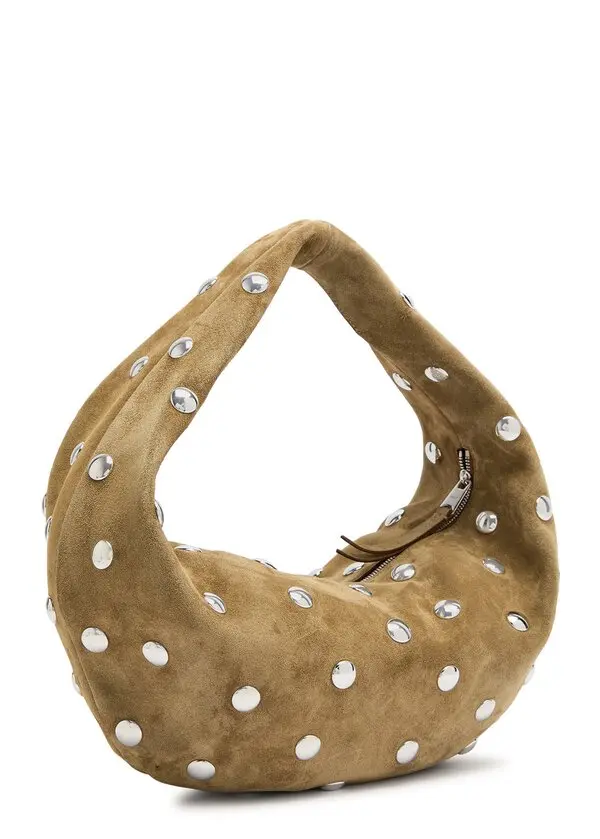 Khaite Medium Studded Suede Top Handle Bag - Sand