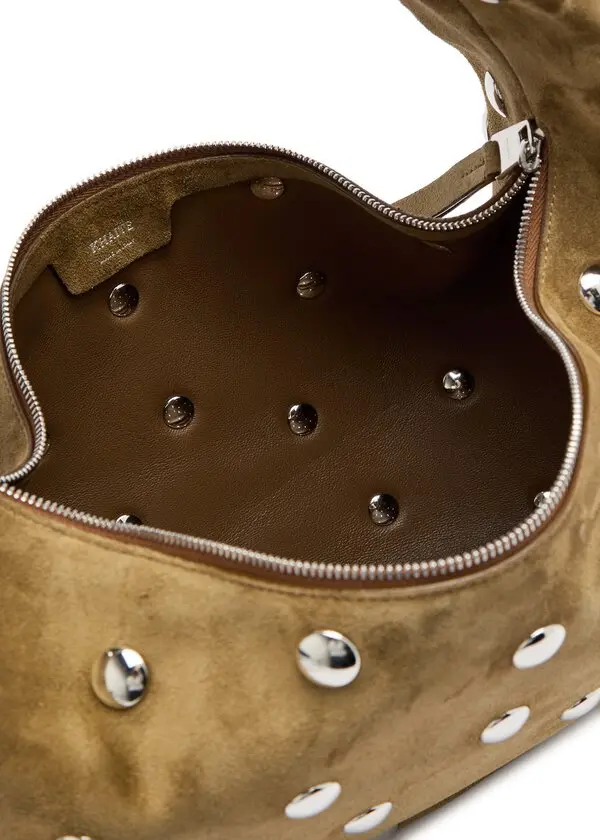 Khaite Medium Studded Suede Top Handle Bag - Sand