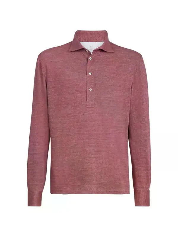 Brunello Cucinelli Linen And Cotton Mélange Jersey Long Sleeve Polo - Red