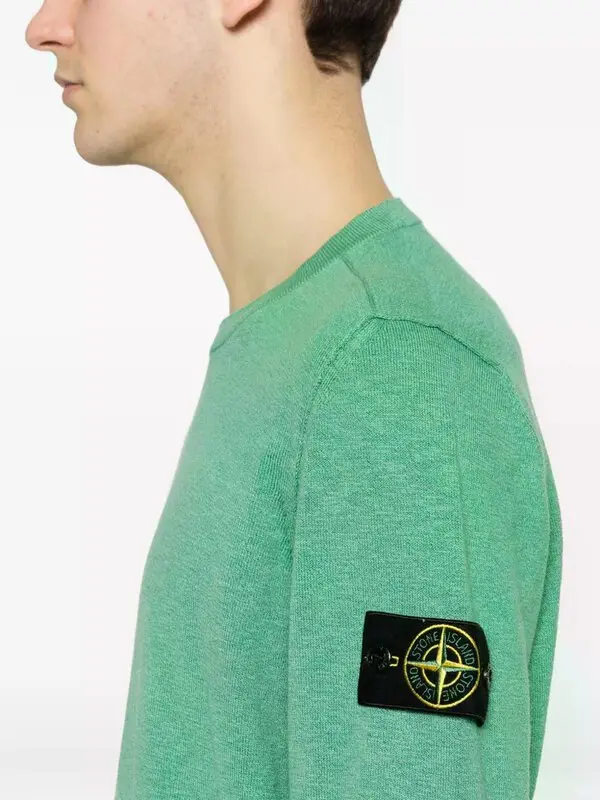 Stone Island Logo Patch Crew Neck Sweater - Green