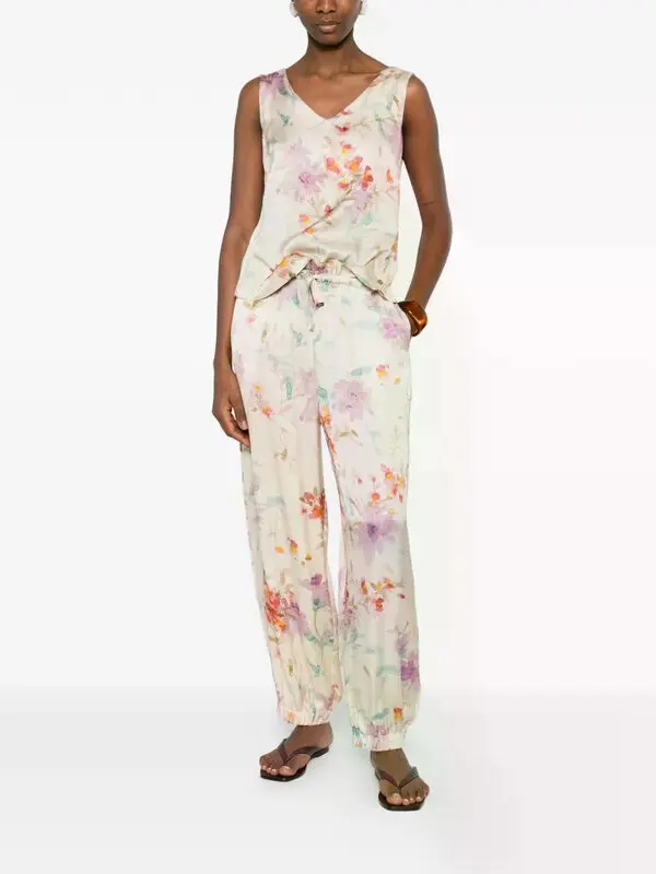 Herno Sleeveless Floral V-neck Top - Neutrals