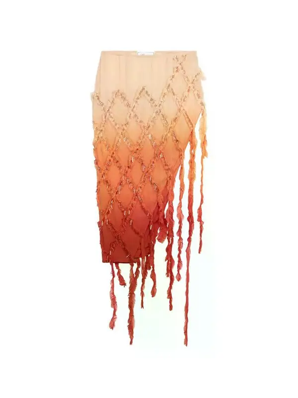 Blumarine Asymmetrical Fringed Skirt - Orange