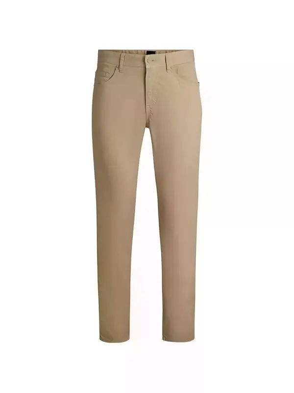 BOSS Straight Trousers With Logo Patch - Neutrals