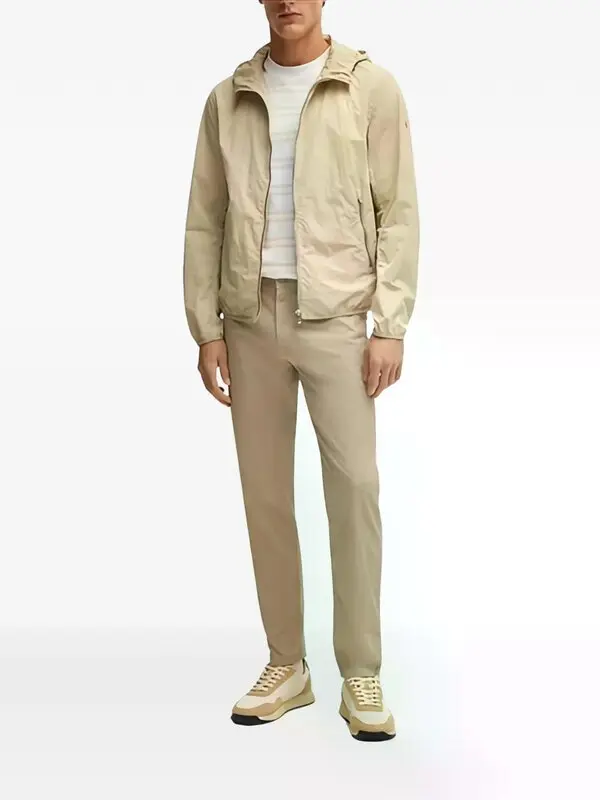 BOSS Straight Trousers With Logo Patch - Neutrals