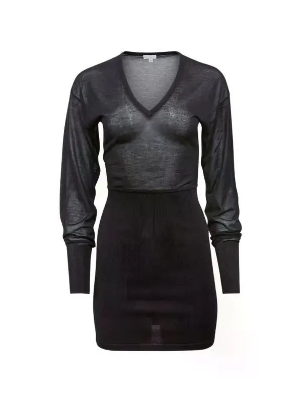 FLEUR DU MAL V-neck Long-sleeve Mini Dress - Black