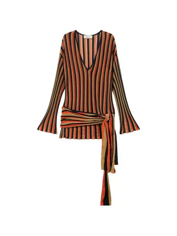 Blumarine Striped V-neck Mini Dress - Black