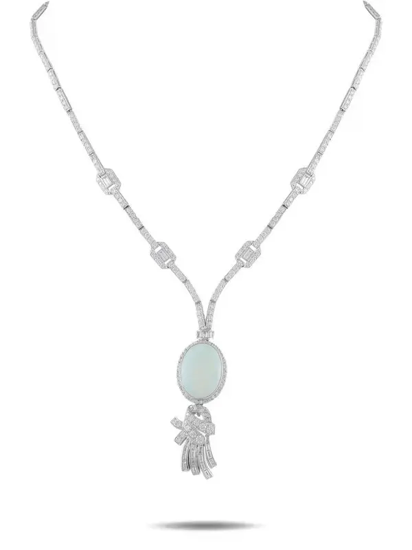 LB EXCLUSIVE Platinum Diamond And Opal Necklace - Silver