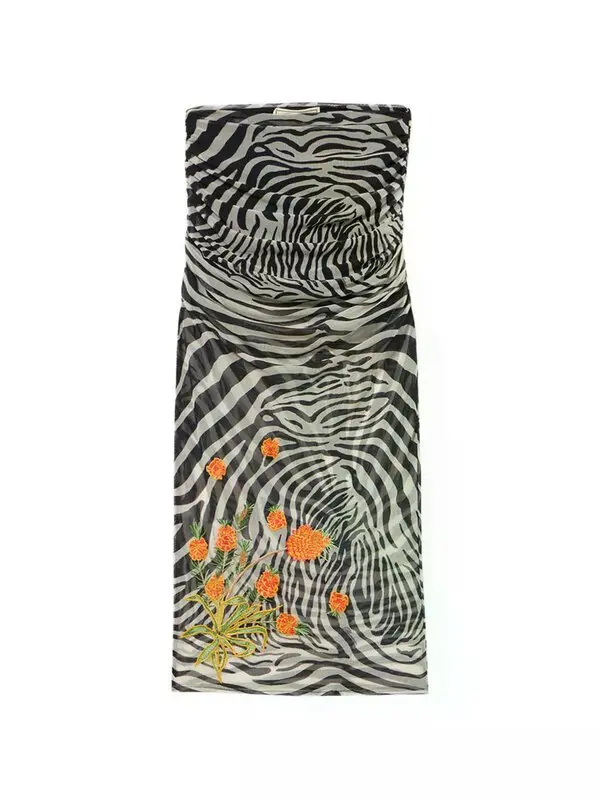 Blumarine Zebra-print Embroidered Midi Skirt - Black