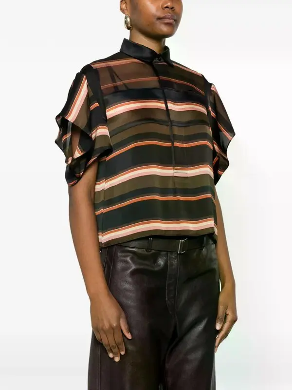 Sacai Striped Sheer Panel Polo Shirt - Black