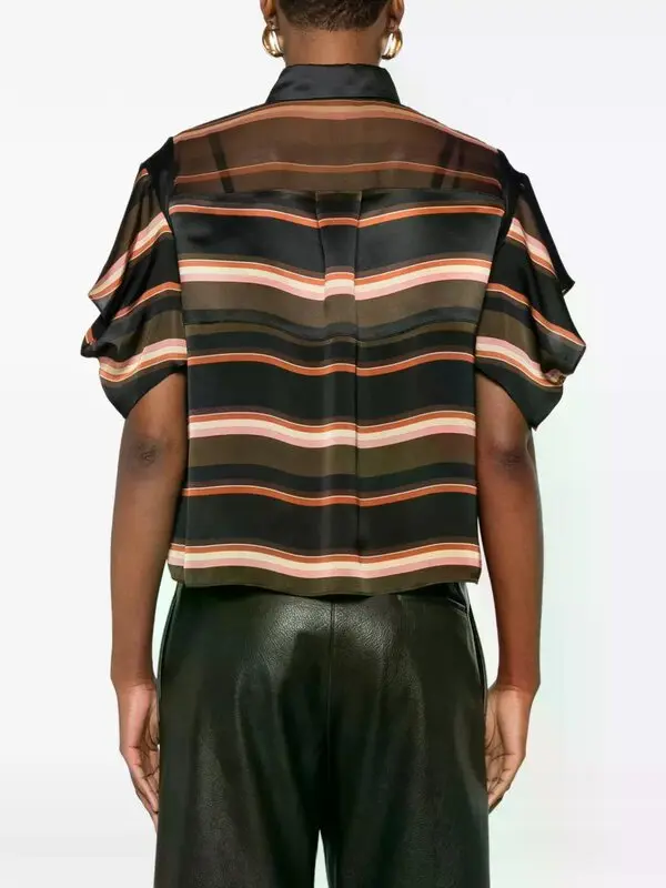 Sacai Striped Sheer Panel Polo Shirt - Black