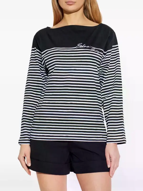 Balmain Striped Boat Neck Long Sleeve Top