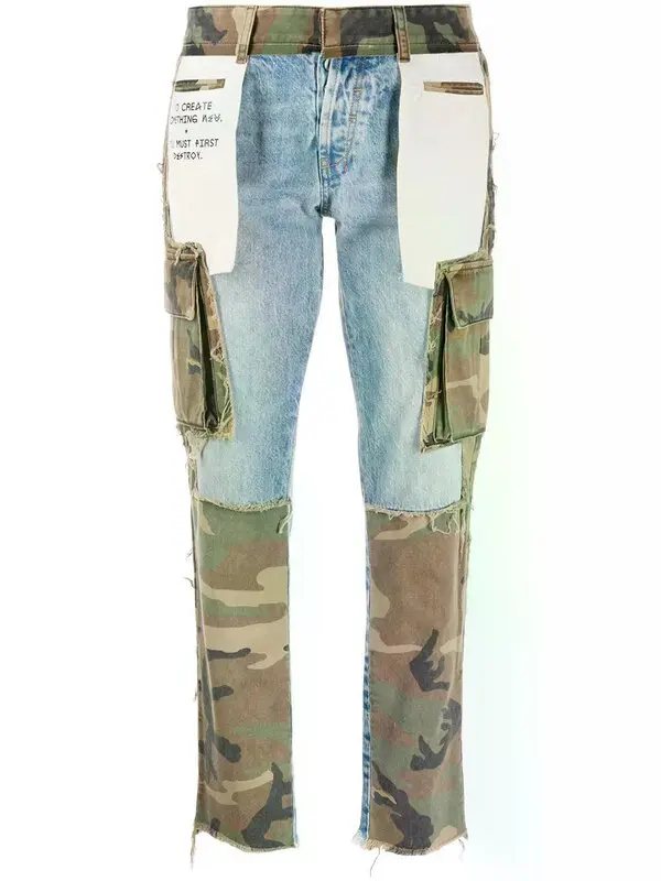 BEN TAVERNITI UNRAVEL PROJECT Camouflage Print Panelled Jeans - Blue