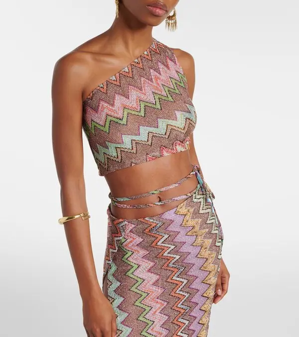 Missoni Zigzag One-shoulder Lame Top
