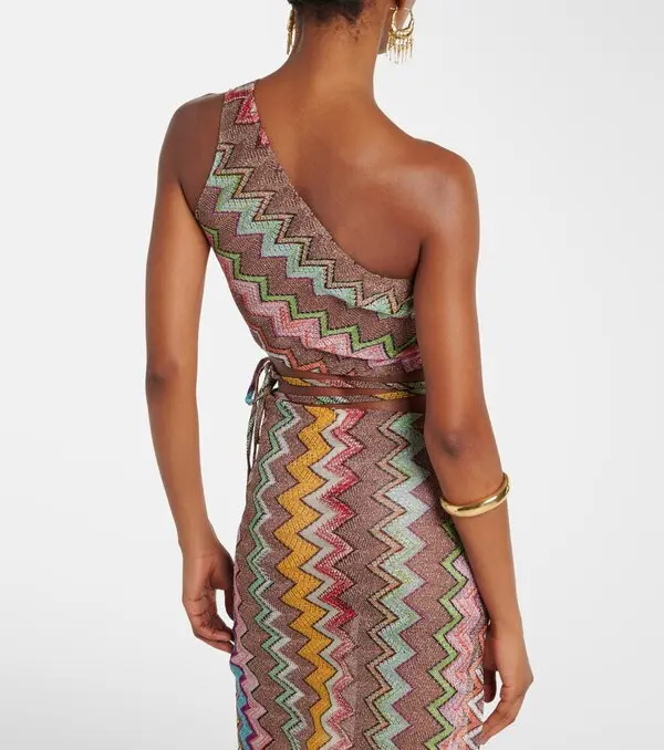 Missoni Zigzag One-shoulder Lame Top