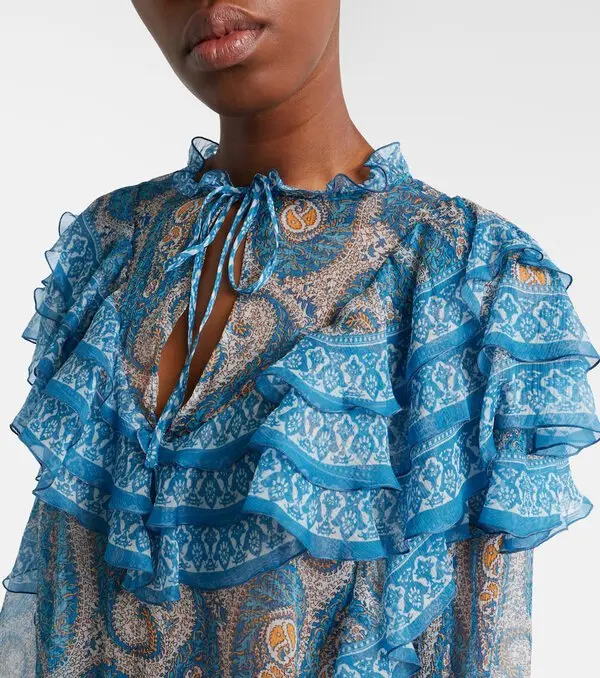 Etro Paisley Ruffled Silk Blouse