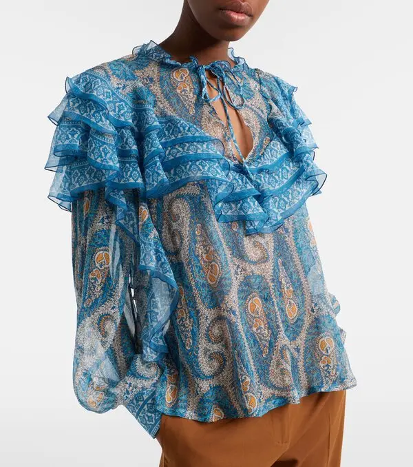 Etro Paisley Ruffled Silk Blouse