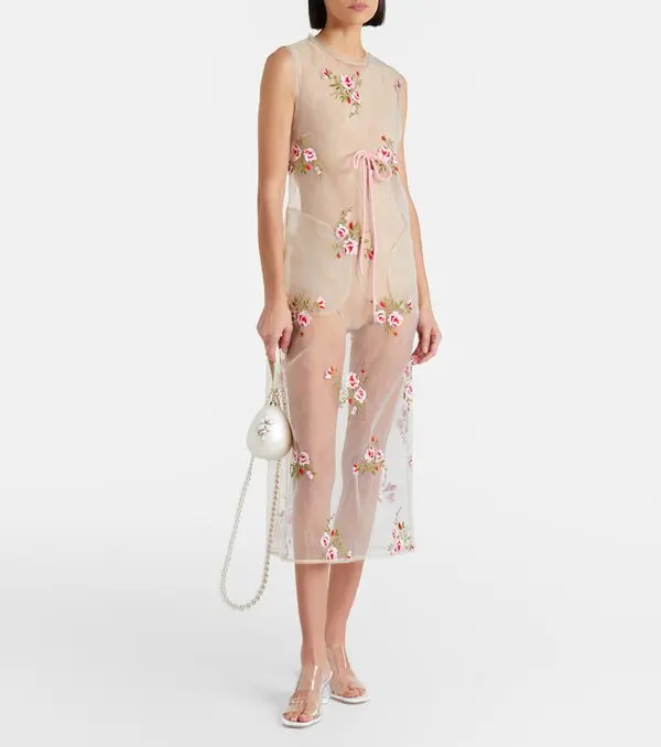 Simone Rocha Embroidered Sheer Organza Midi Dress