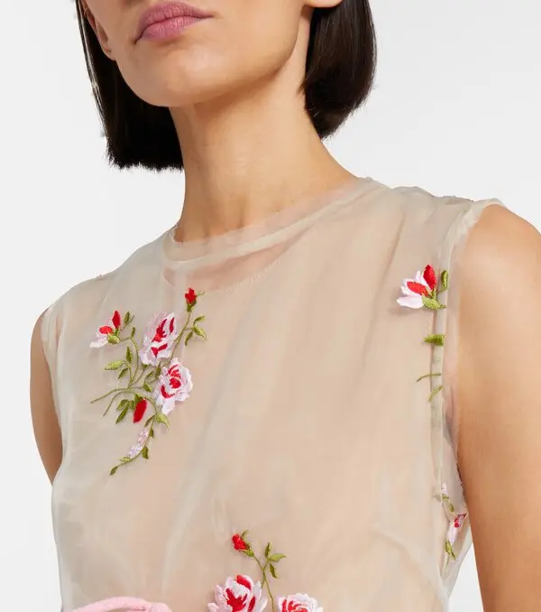 Simone Rocha Embroidered Sheer Organza Midi Dress