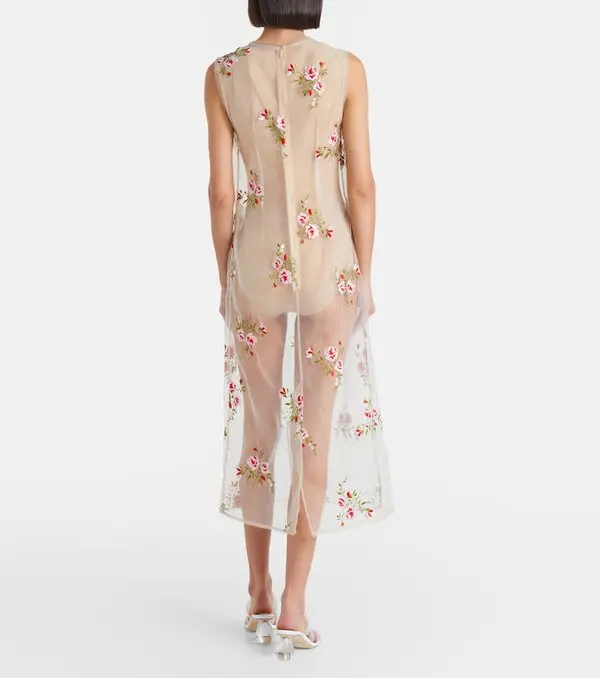 Simone Rocha Embroidered Sheer Organza Midi Dress