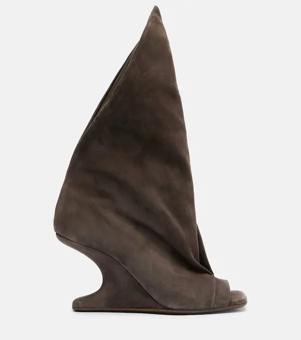 Rick Owens Cantilever Suede Peep-toe Boots