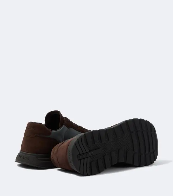 Prada Suede And Fabric Trimmed Lace-up Sneakers - Brown