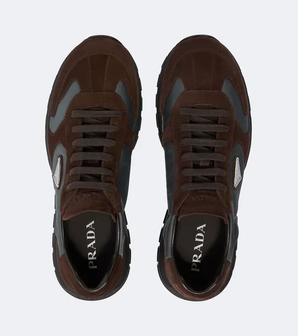 Prada Suede And Fabric Trimmed Lace-up Sneakers - Brown