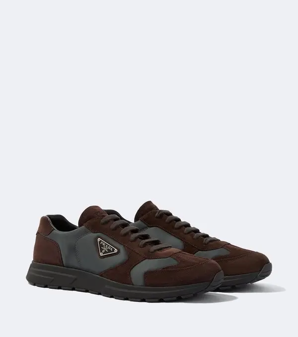 Prada Suede-trimmed Sneakers - Brown