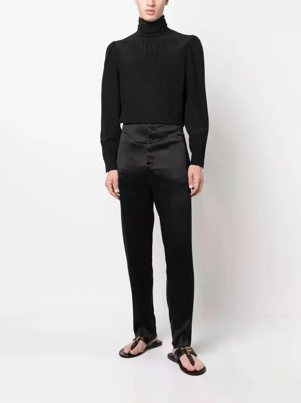 Saint Laurent Buttoned Tapered Trousers - Black