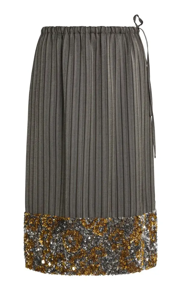 Dries Van Noten Embellished Twill Knee-length Skirt - Grey