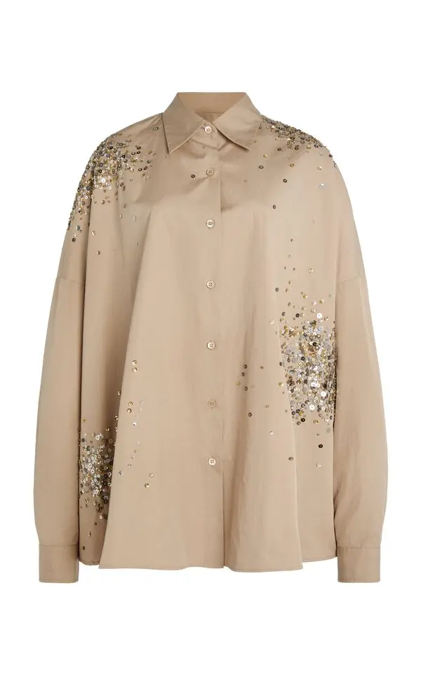 Dries Van Noten Casia Embellished Cotton-poplin Shirt - Neutral