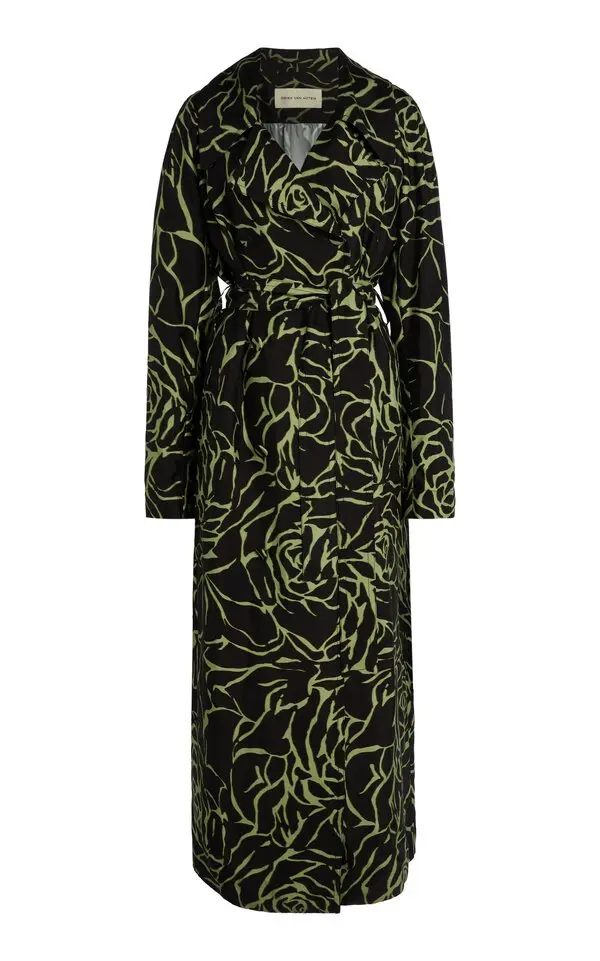 Dries Van Noten Rolana Printed Twill Trench Coat - Black