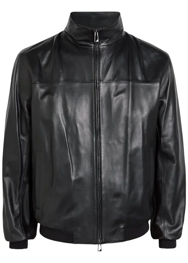 Emporio Armani High-neck Leather Zip-up Jacket