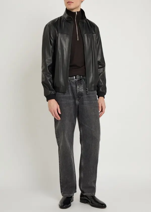 Emporio Armani High-neck Leather Zip-up Jacket
