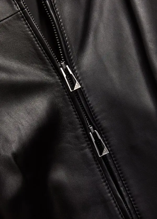 Emporio Armani High-neck Leather Zip-up Jacket