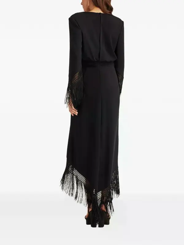 Tadashi Shoji V-neck Midi Dress With Fringe Trim