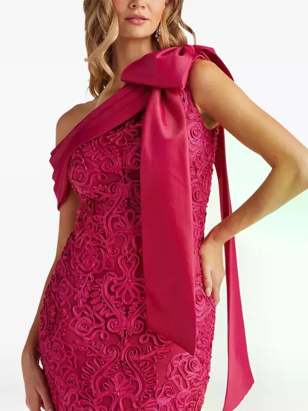 Tadashi Shoji One-shoulder Maxi Dress With Hibiscus Embroidery And Bow Detail
