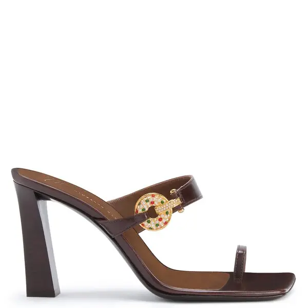 GIUSEPPE ZANOTTI Jaylen 90 Leather Embellished Block Heel Sandals