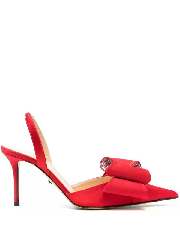 Mach & Mach 80mm Bow Detail Slingback Pumps - Red