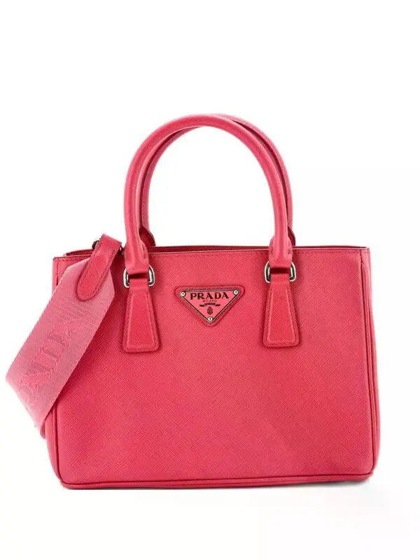 Prada Galleria Double Zip Tote Saffiano Leather Mini Crossbody Bag - Pink